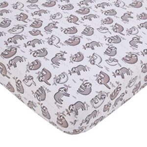 nojo little love sloth let's hang out grey and white fitted crib sheet