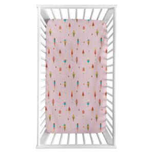 ice cream fitted crib sheet,pastel pink striped backdrop with hearts different toppings on sticks and cones microfiber silky soft toddler mattress sheet fitted,28"x 52"x 8'',baby sheet for boys girls