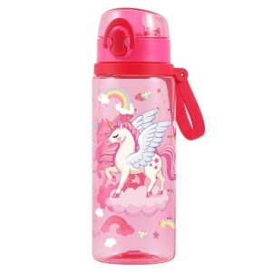 home tune cute water bottle for school kids girls, soft silicone chug lid & bpa free & leak proof & easy clean, 24oz / 700ml - unicorn