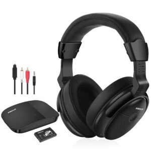 simolio 2.4ghz wireless headphones for tv with spare battery, optical, rca and aux audio output supported