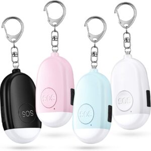 frienda 4 pieces personal security alarm keychain 130 db safety alarm self siren song keychain with usb rechargeable led flashlight for women kids children elders men