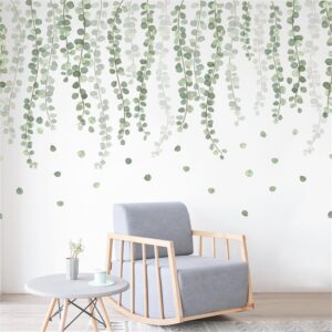 waft yearn vinyl green plants leaves hanging vine leaf wall decal sticker removable wall decor for nursery school classroom bedroom bathroom boys girls room playroom office green peel and stick decals