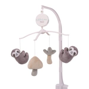 nojo little love sloth let's hang out grey and white musical mobile with sloths, mushrooms and trees