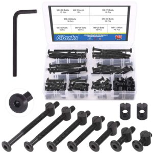 glarks 141pcs baby bed crib screws hardware replacement kit, m6x20/ 30/40/ 50/60/ 70/ 80mm black hex socket cap screws and nuts assortment kit with a allen wrench for chair table cabinets furniture