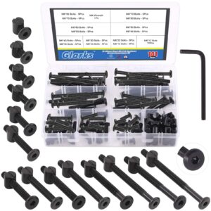 glarks 141pcs m6x15/ 20/25/ 30/35/ 40/45/ 50/55/ 60/65/ 70/75/ 80mm baby bed crib screws hardware replacement kit, black hex socket cap bolts screws and nuts assortment kit with a allen wrench