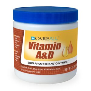 careall vitamin a&d ointment 15 oz. helps treat and prevent diaper rash. protects chafed skin associated with cold weather, rashes, seals out wetness. protects minor cuts, scrapes, burns