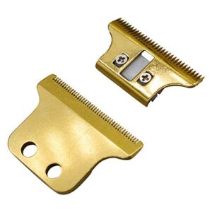 professional t wide replacement blades set #2215, assembled 1 carbon steel fixed fade blade, 1 carbon steel moving cutter blade, compatible with wahl 5 star detailer 8081 hair trimmers(gold)