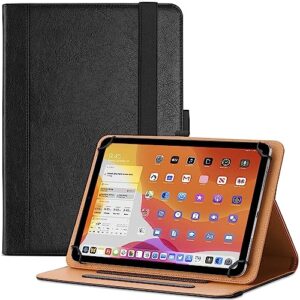 procase 9-10.9 inch universal tablet case, pu leather stand folio universal protective cover for 9" 10" 10.1" 10.5" tablet, with elastic adjustable band and pencil holder -black