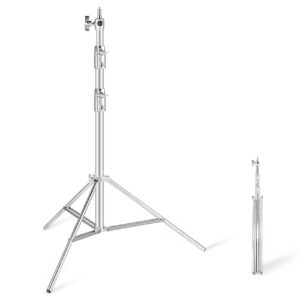 meking stainless steel light stand 9.2 ft max height adjustable heavy duty tripod stand for photo studio video softbox, monolight, reflector, umbrella, etc.