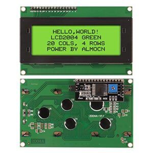 almocn iic i2c twi serial 2004 20x4 lcd display module with i2c interface adapter green backlight for arduino mega256(green)