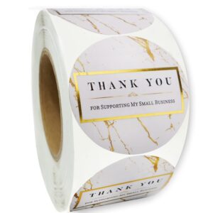 thank you stickers small business – thank you for supporting my small business stickers – gold marble design with gold foil accents – 1.5" 400 label per roll - waterproof stickers by modern 5th