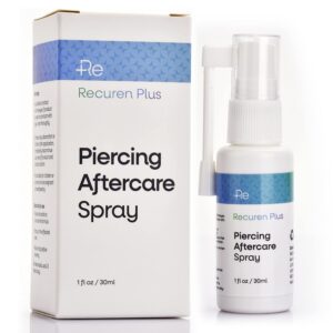 recuren plus piercing aftercare spray solution to shrink piercing bumps, suitable for ears, nose, tongue, navel piercings, cleansing treatment, soothing mist 30ml (1pack)