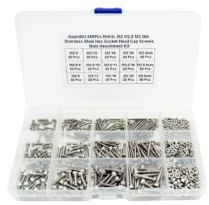 guard4u 480pcs metric m2 m2.5 m3 304 stainless steel hex socket head cap screws nuts assortment kit