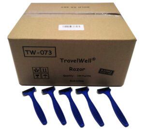 travelwell pack of 144 disposable razors in bulk 3-blade used in hotels motels beauty salons homes professional | travel size toiletries | hotel toiletries in bulk