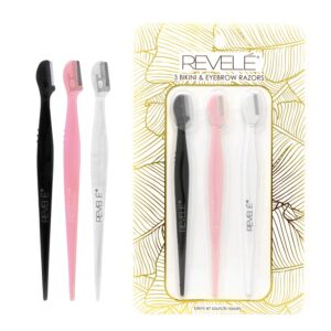 pack of 3 revele precision eyebrow and bikini razors for painless hair removal facial shaver derma-planing shaving tool with precision cover for men & women