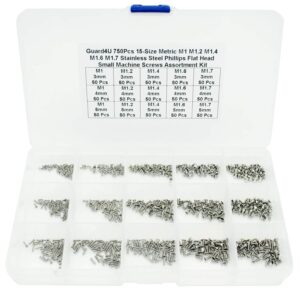 guard4u 750pcs 15-size metric m1 m1.2 m1.4 m1.6 m1.7 stainless steel phillips countersunk/flat head small machine screws assortment kit