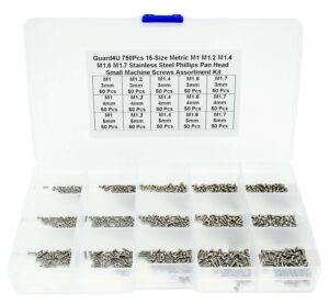 guard4u 750pcs 15-size metric m1 m1.2 m1.4 m1.6 m1.7 stainless steel phillips pan head small machine screws assortment kit