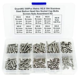 guard4u 300pcs metric m2.5 304 stainless steel button head hex socket cap bolts screws nuts assortment kit- m2.5 x 4mm/ 6mm/ 8mm/ 10mm/ 12mm/ 14mm/ 16mm/ 18mm/ 20mm