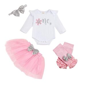 baby girl my 1st birthday outfit long sleeve letter print romper + tutu skirt leg warmers with headband 4pcs clothes set (pink a, 12-18 months)