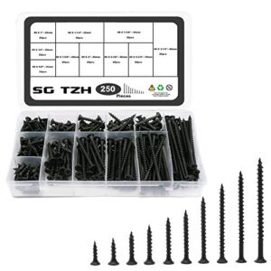 #8 drywall screws 250pcs black carbon steel flat head fast self tapping drywall screws,wood screws,wood screws assortment set by sg tzh