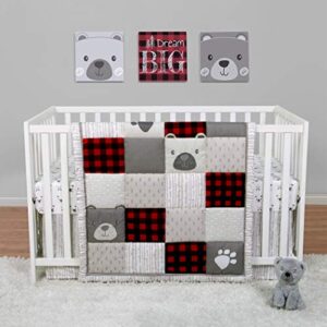 sammy & lou up north 4-piece baby crib bedding set, includes quilt, fitted crib sheets neutral, crib skirt, and plush toy