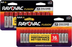 rayovac fusion aa batteries and aaa batteries, 16 double a batteries and 16 triple a batteries combo pack, 32 count