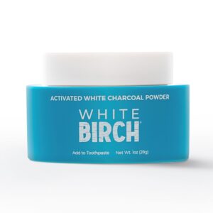 white birch activated white charcoal powder - professional teeth whitening charcoal - natural & fluoride free oral care (white charcoal powder)