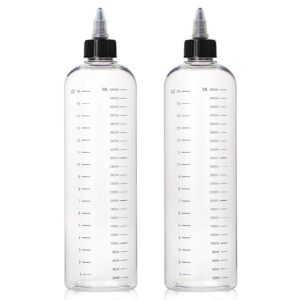 segbeauty 16.9oz hair dye bottles, measured twist-on top tip cap hair color squeeze bottle with ratio graduated scale, 2pcs 500ml refillable empty hair color applicator bottle dyeing tool transparent