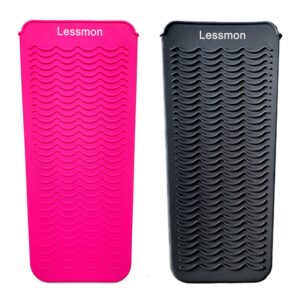 2 lessmon heat resistant silicone mat pouches for flat iron, curling iron, straightener, hot hair tools, pink&black