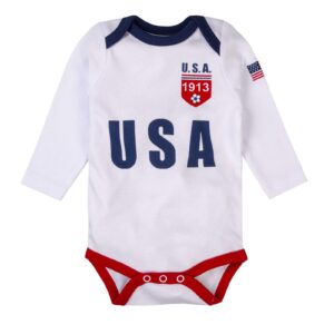 bkd newborn baby boy girls clothes unique soccer onesie bodysuit us soccer baby outfit l&s sleeve soccer infant creeper (usa-wbl, 6-12 months)