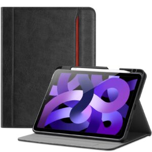 procase for ipad air 11 inch 2024 / ipad air 5 2022 / air 4 2020 case 10.9 [support pencil 2 charging], leather stand folio protective cover case with pencil holder for ipad air 10.9/11 inch -black