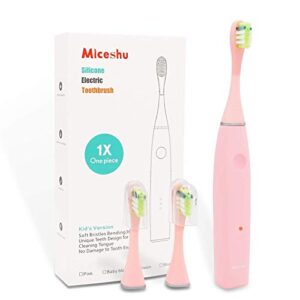 miceshu kids electric toothbrush, soft sonic tooth brush powerful cleaning with 3 modes for children boys and girls age 3+, waterproof for shower (pink)