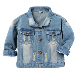 ibtom castle toddler baby boy girls denim jacket top button down basic ripped hoodie jeans coat kid cowboy outwear casual outwear photo shoot western wild west clothes for kids light blue 2-3 years