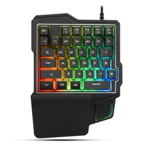 whdz usb wired mechanical feeling keyboard mouse set ergonomic single hand gaming keyboard and backlit mouse combo with wrist rest support