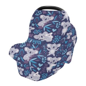 wellday baby car seat covers koala bears stretchy breastfeeding scarf breathable infant carseat canopy nursing covers multi use for stroller high chair shopping cart boys and girls