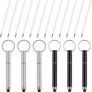 6 pieces mini stylus pen with keyring loop bullet capacitive stylus pen keychain stylus tablet pen and 12 pieces 1.0 mm black refills with bullet-shaped for signature portable touch screen