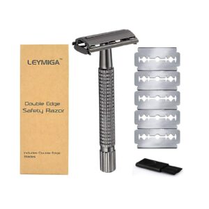 leymiga butterfly double edge razor with 10 premium blades, metal classic manual single blade safety razor for men women, wet shaving shaver fits double edge blade, safe quick to change blade