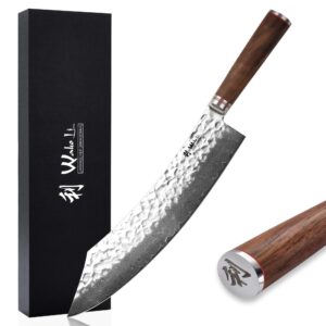 wakoli butcher's and bbq knife, 12-inch blade damascus chef knife made of 67 layers damascus steel with vg10 core, butcher knife for meat cutting with walnut wood handle, sharp kitchen knives (walnut)