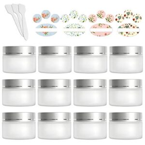 12 pack 30ml 1 oz matte clear glass jars with silver lids & inner liners,round containers travel jars for cosmetics, eye shadow, makeup and face cream lotion.