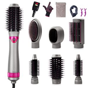 6 in 1 hair dryer brush, blow dryer styler with negative ionic electric hot air, detachable hair straightener & curly comb, gifts for women & girlfriends, gray and pink