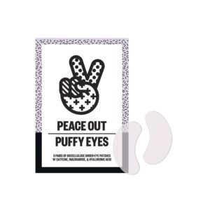 peace out skincare puffy eyes, biocellulose under-eye mask, minimize puffiness & tired eyes with caffeine and niacinamide, under eye patches for dark circles, 6 pairs