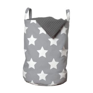 ambesonne star laundry bag, big stars pattern monochrome modern design starry night themed, hamper basket with handles drawstring closure for laundromats, 13" x 19", white grey