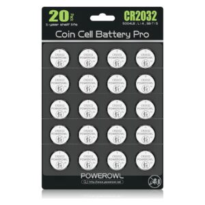 powerowl high capacity cr2032 battery (20-pack) 3v lithium batteries, leak-free, long lasting cr 2032