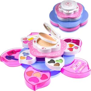 toysical kids makeup kit for girl - flower shaped makeup for kids, washable non toxic makeup kit for girls with mirror - birthday and christmas make up kit for girls age 6-12