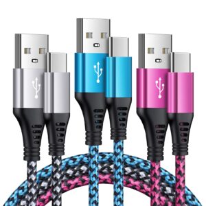 samsung type c charger cable 3pack nylon braided usb a to usb c cable 6ft android phone cord for samsung galaxy s25 s24 fe a15 a55 s24 a35 a14 5g a13 a23 a33 a54 a53 s24 ultra s23 ultra, iphone 16 15