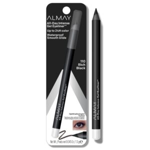 almay gel eyeliner, waterproof, fade-proof eye makeup, easy-to-sharpen liner pencil, 110 rich black, 0.045 oz