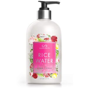 hairfinity rice water conditioner - silicone & sulfate free growth formula - best for damaged, dry, curly or frizzy hair - thickening for thin hair, safe for keratin and color treated hair 12oz