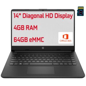 hp steam 14 premium business laptop computer 14" diagonal hd display intel celeron n4020 4gb ram 64gb emmc hdmi office 365 usb-c webcam win 10 (jet black) + 16gb micro sd card