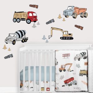 sweet jojo designs construction truck large peel and stick wall decal stickers art nursery decor mural - set of 4 sheets - grey yellow orange red and blue transportation zone vehicles