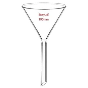 stonylab 1-pack glass funnel, heavy wall borosilicate glass funnel, 100mm diameter and 100mm stem length